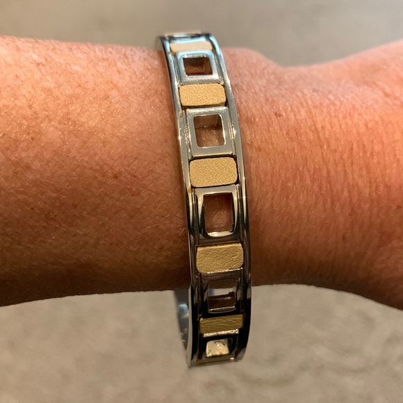 Jewelry | Nwot Silver Creamtan Colorblock Bangle Bracelet 7cm In ...